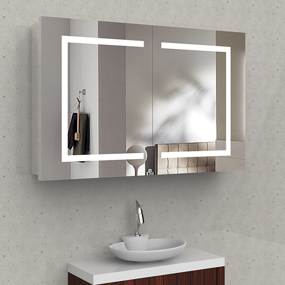 LED Silver Backed Bathroom Illuminated Mirror Cabinet with Lights ...