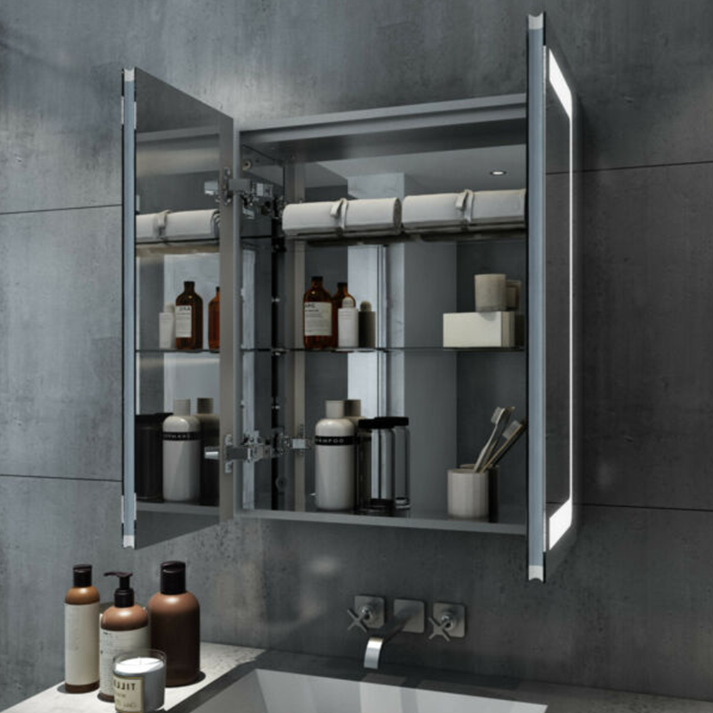 LED Silver Backed Bathroom Illuminated Mirror Cabinet with Lights ...